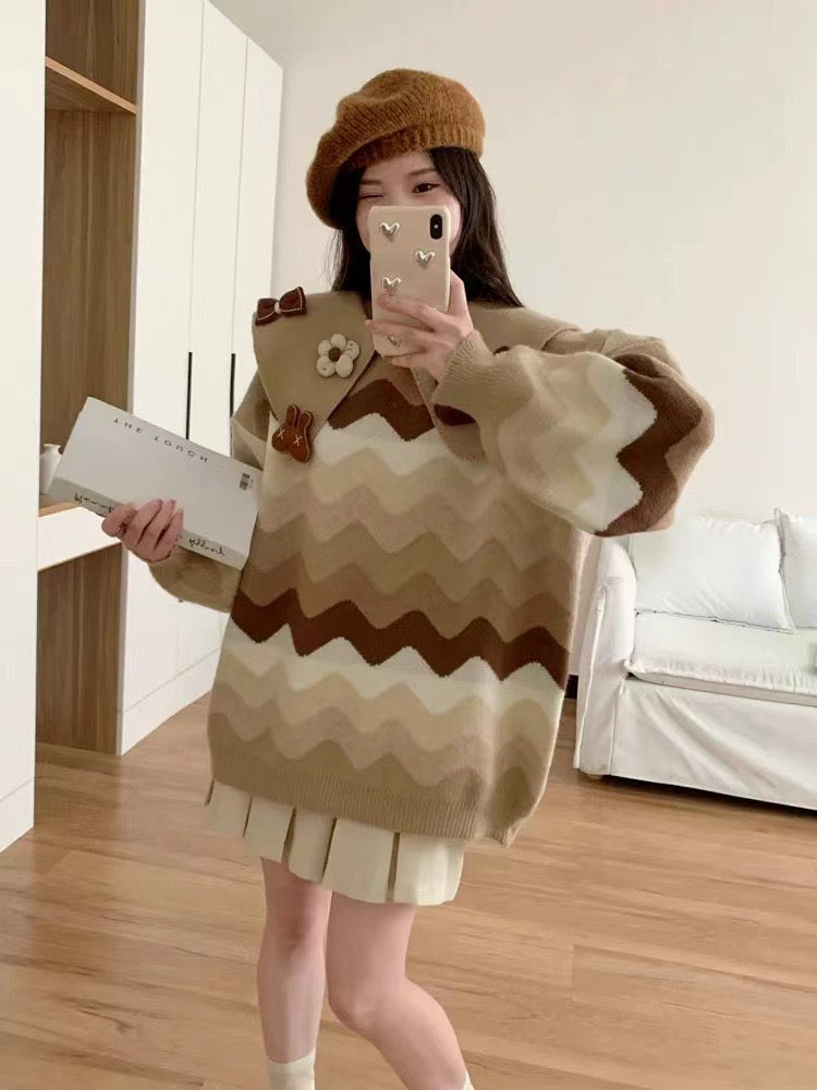 Bear Collar Zigzag Gradient Sweater – Luxandluxy