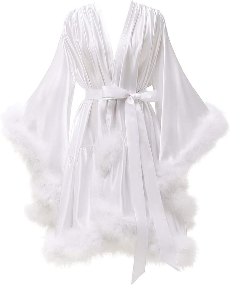Boudoir Fur Trim Bell Sleeved Satin Robe – Luxandluxy