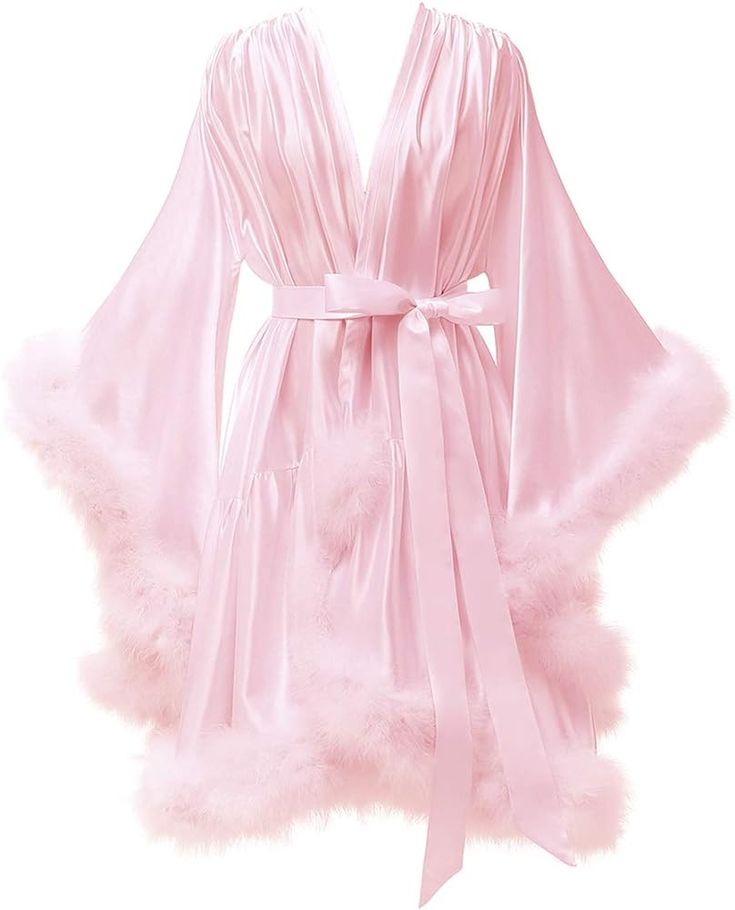 Boudoir Fur Trim Bell Sleeved Satin Robe – Luxandluxy
