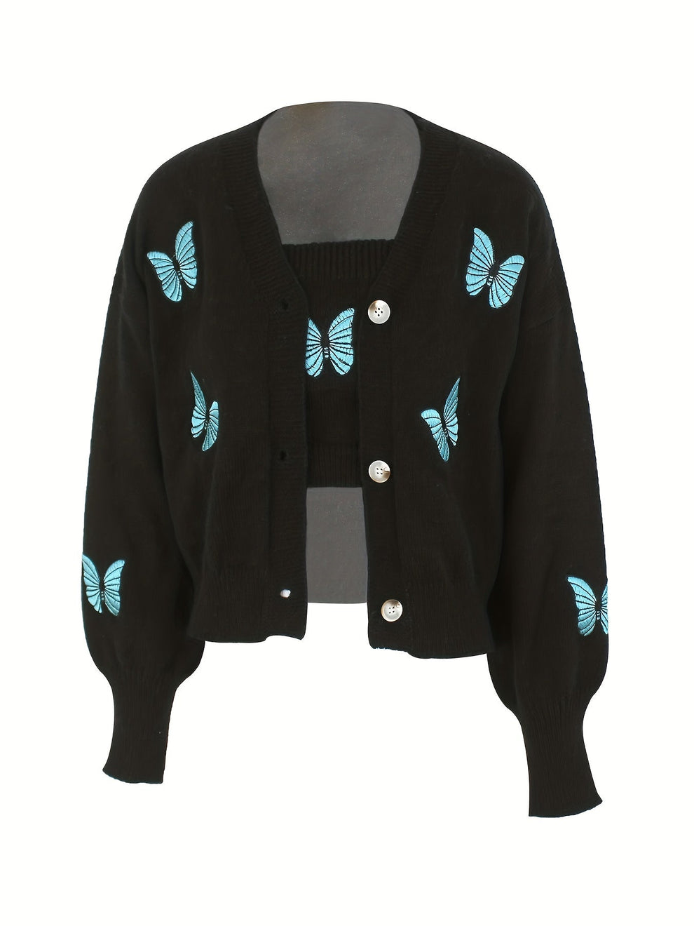 Butterfly Embroidery Knit Cami and Cardigan Set – Luxandluxy
