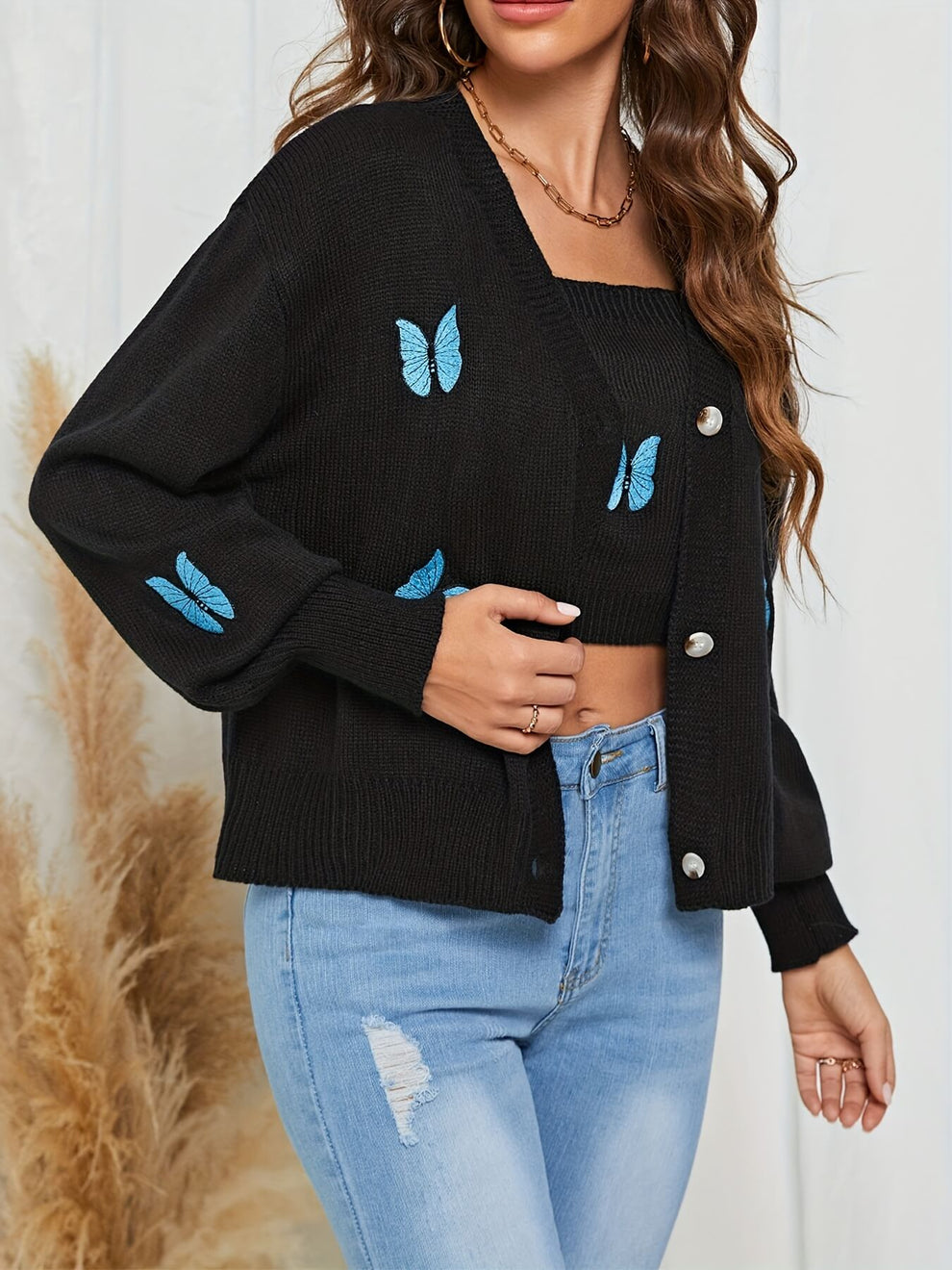 Butterfly Embroidery Knit Cami and Cardigan Set – Luxandluxy