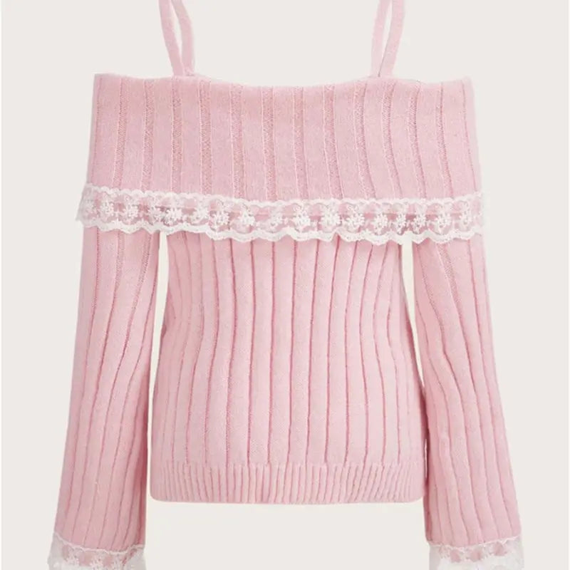 Cold Shoulder Lace Trim Knit Sweater – Luxandluxy
