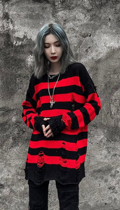 Distressed Striped Grunge Knit Sweater – Luxandluxy