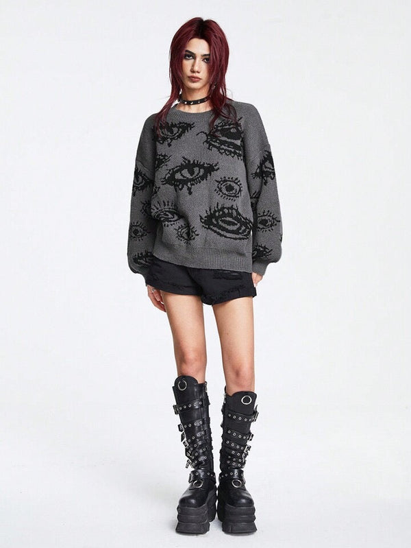 Eyes Pattern Oversize Knit Sweater – Luxandluxy