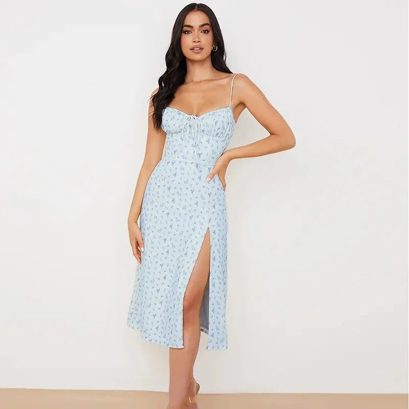Floral Bust Strap Slit Midi Sundress – Luxandluxy