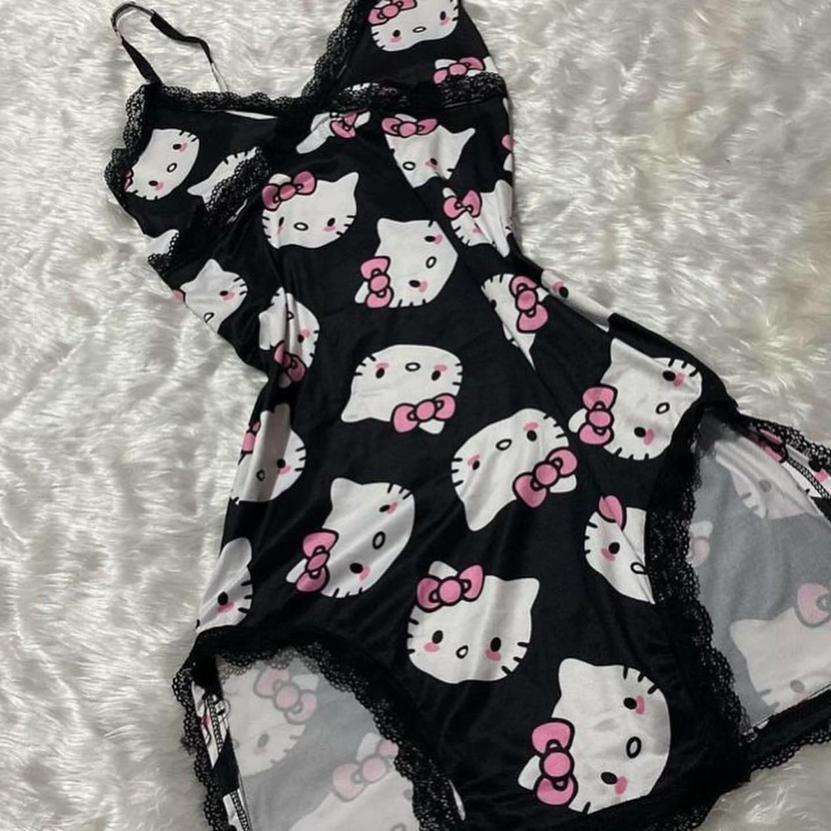 Hello Kitty Side Slits Lace Trim Nightdress – Luxandluxy