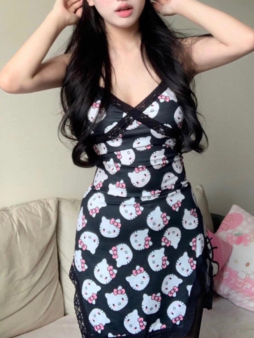 Hello Kitty Side Slits Lace Trim Nightdress – Luxandluxy