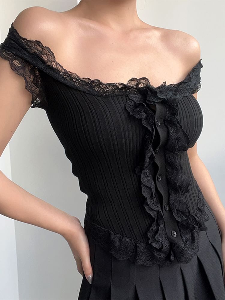 Lace Ruffle Button-Up Tank Top – Luxandluxy