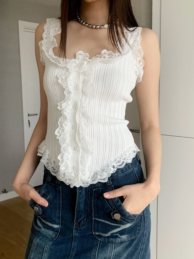 Lace Ruffle Button-Up Tank Top – Luxandluxy