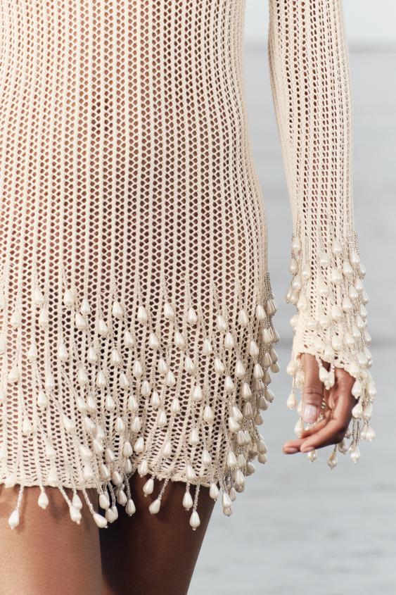 Zara Knit Dress With Pearl Fringe – Luxandluxy
