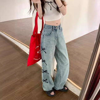 Side Bows Denim Wide Leg Jeans – Luxandluxy
