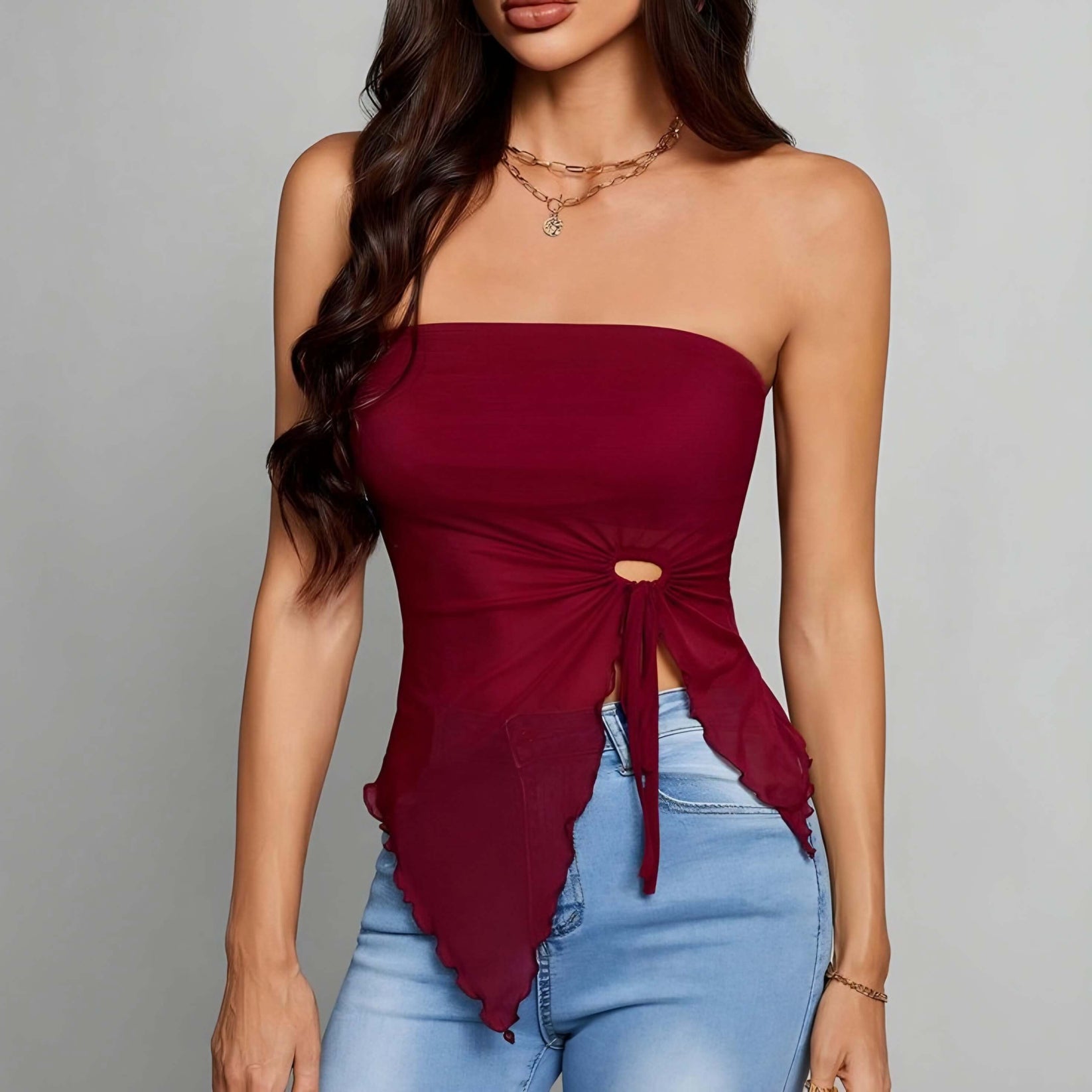 Side Drawstring Asymmetric Tube Top – Luxandluxy