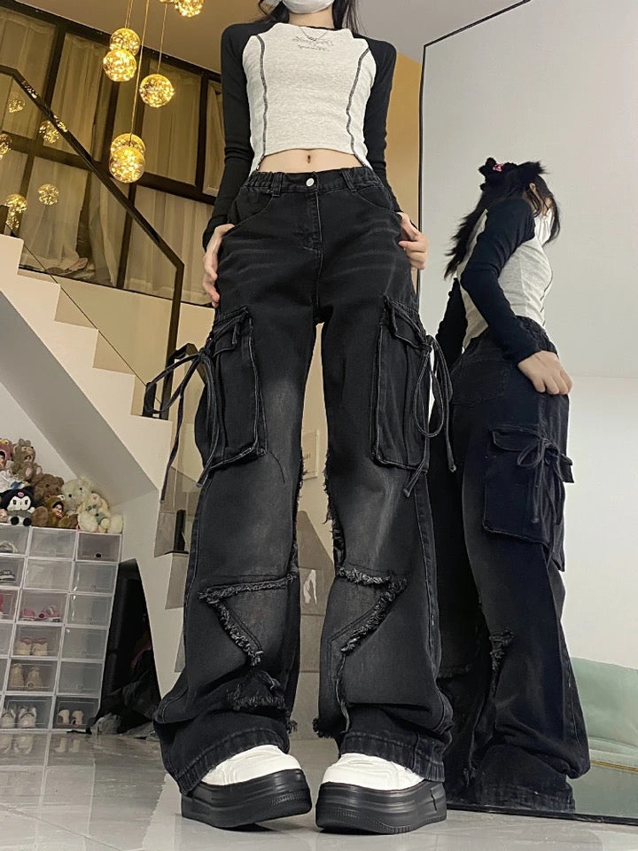 Star Raw Edge Baggy Cargo Jeans – Luxandluxy
