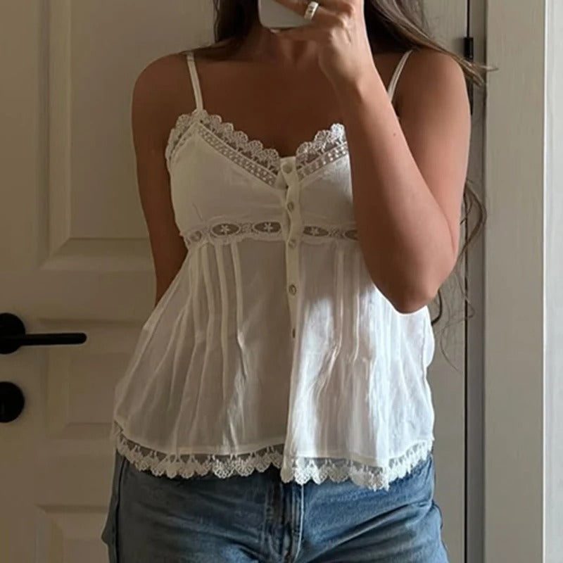 Sunset Kiss Button-Up Lace Cami – Luxandluxy