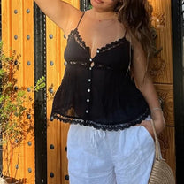 Sunset Kiss Button-Up Lace Cami – Luxandluxy