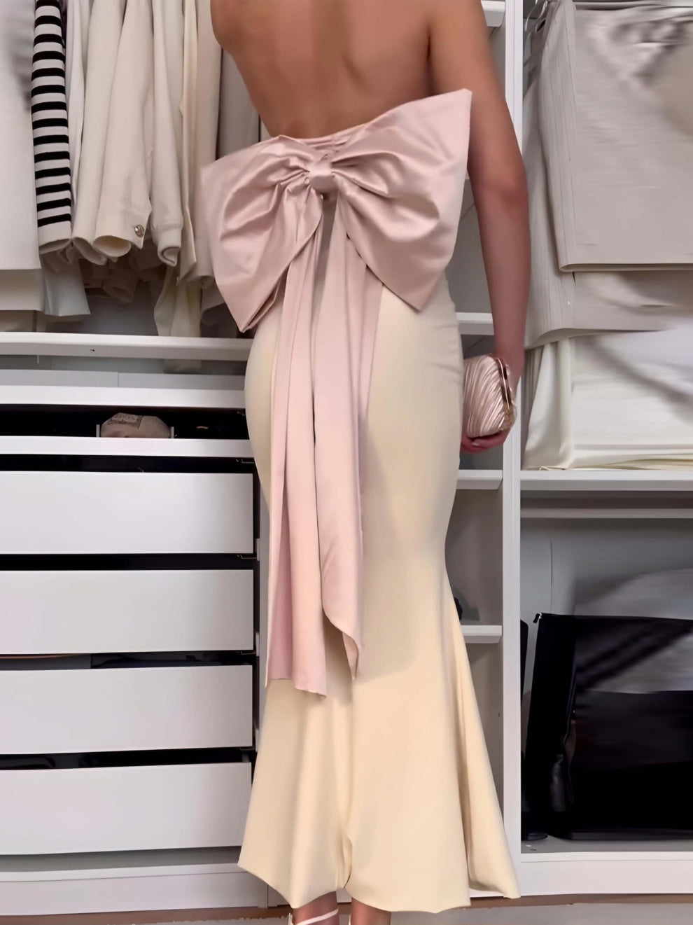 Two-Tone Back Bow Bandeau Mermaid Dress – Luxandluxy