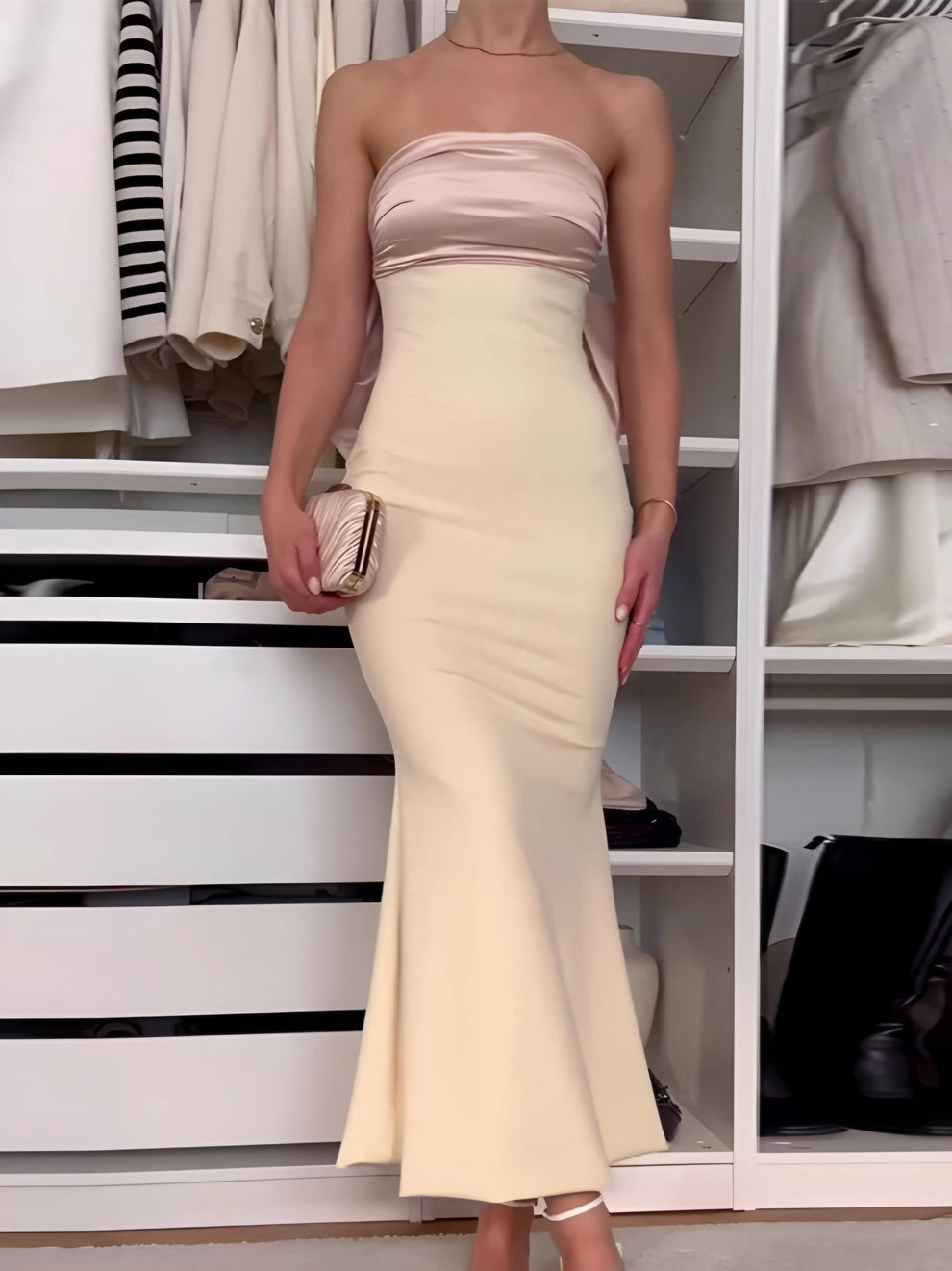 Two-Tone Back Bow Bandeau Mermaid Dress – Luxandluxy