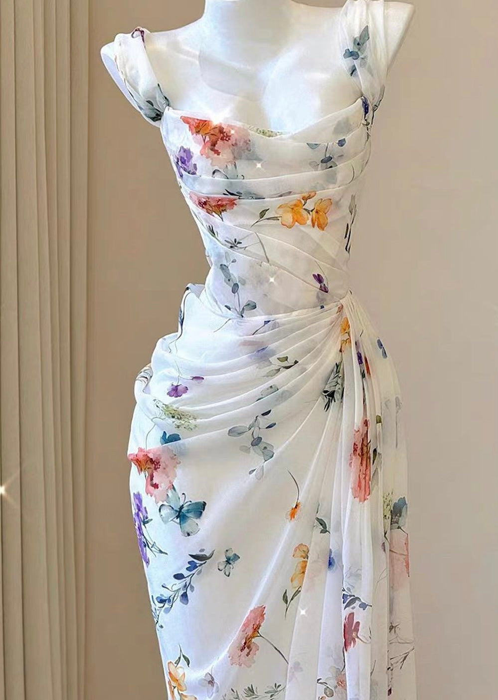 Water Flower Draped Maxi Dress – Luxandluxy