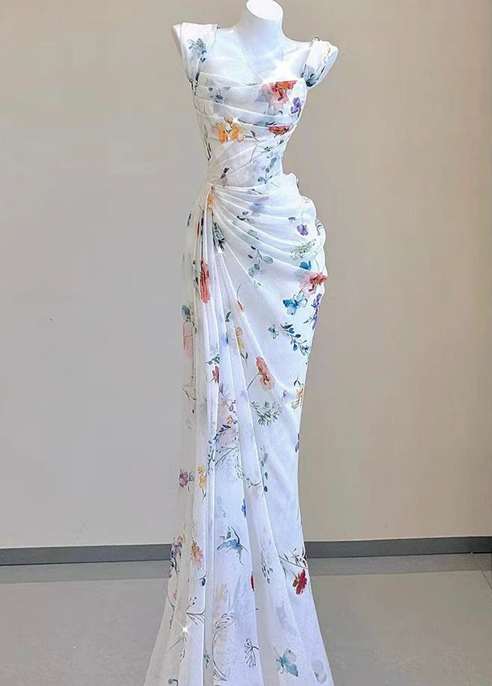 Water Flower Draped Maxi Dress – Luxandluxy