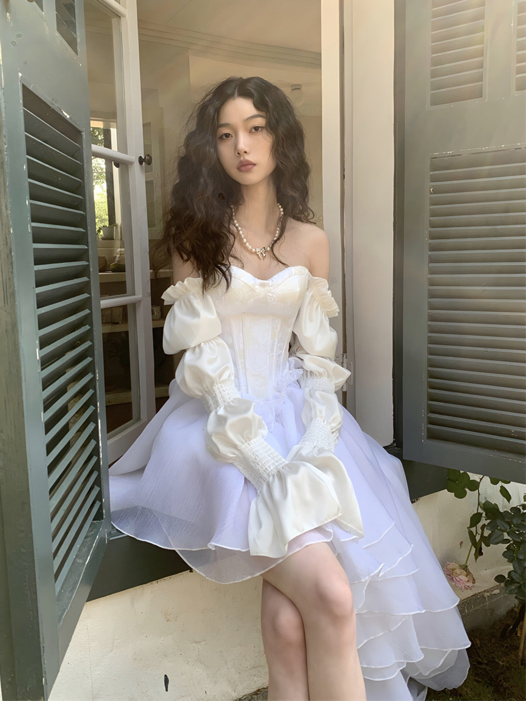 White Marie Sleeves Asymmetric Layered Lolita Dress – Luxandluxy