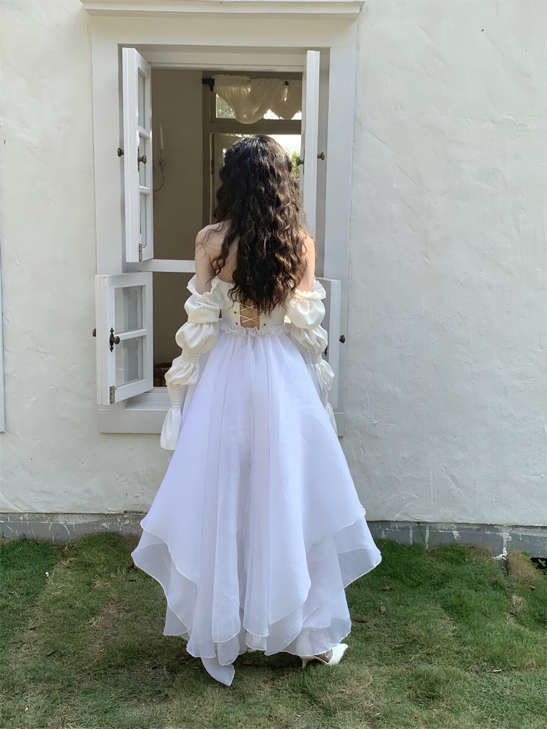 White Marie Sleeves Asymmetric Layered Lolita Dress – Luxandluxy