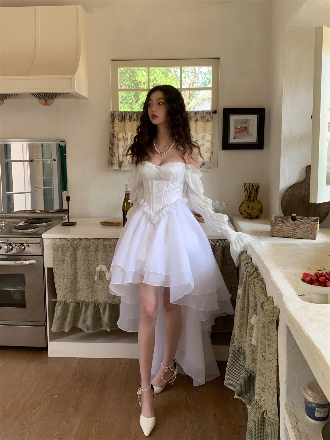 White Marie Sleeves Asymmetric Layered Lolita Dress – Luxandluxy